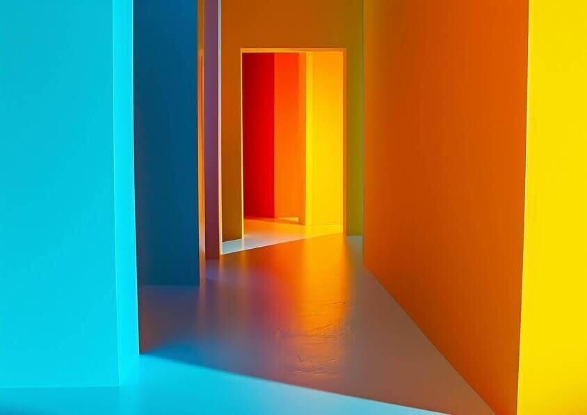 Download Colorful Hallway with Open Doorway and Brightly Colored Walls ...