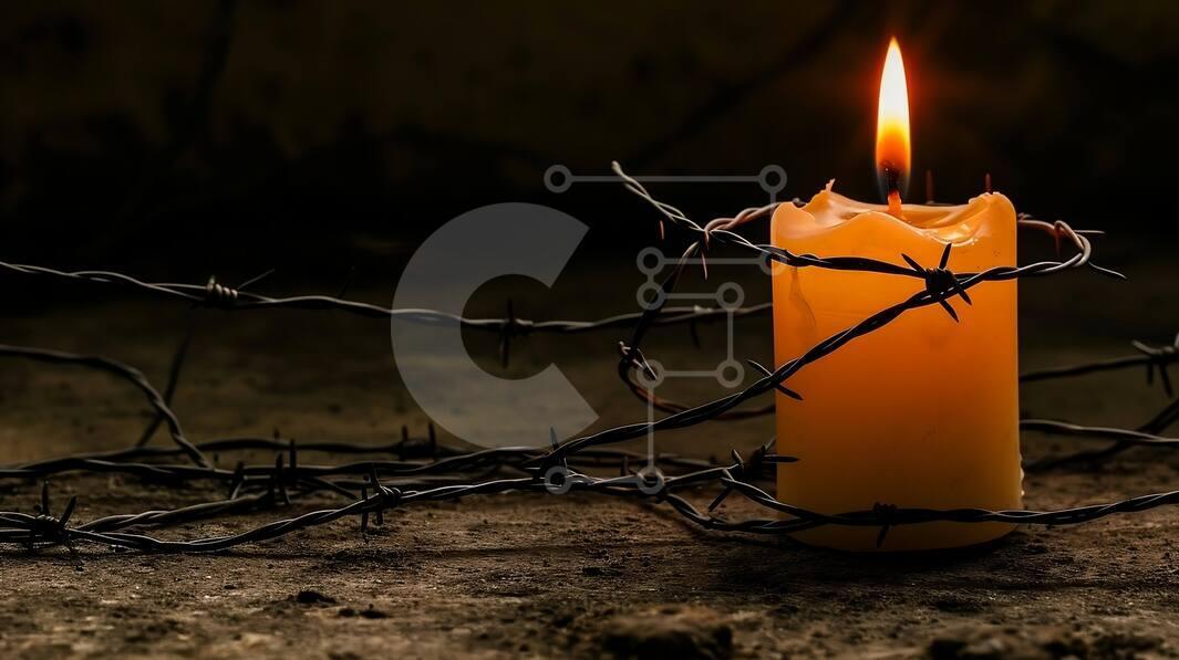Candle on Barbed Wire stock photo | Creative Fabrica