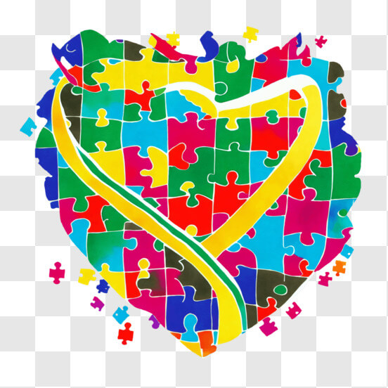 Download Colorful Heart-shaped Puzzle and Autism Awareness Ribbon PNGs ...