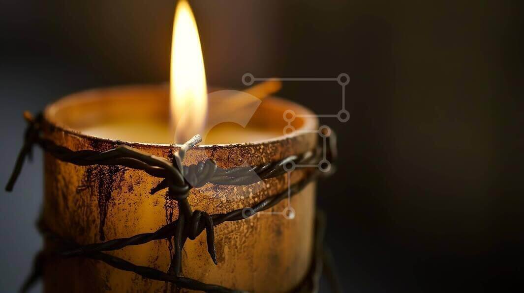 Lit Candle with Barbed Wire stock photo | Creative Fabrica