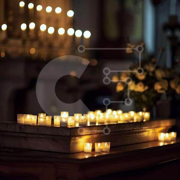 Religious Altar with Candles and Flowers stock photo | Creative Fabrica
