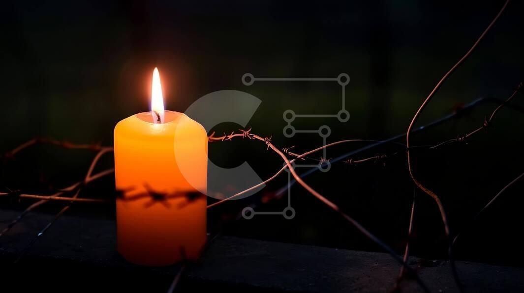 Candle on Barbed Wire Altar stock photo | Creative Fabrica