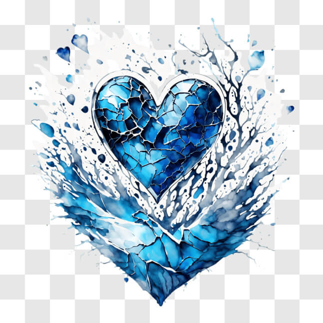 Download Broken Blue Heart Symbol with Water Splashes on Abstract Black ...