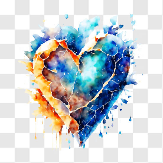 Download Abstract Broken Heart with Blue Paint Splatters PNGs Online ...