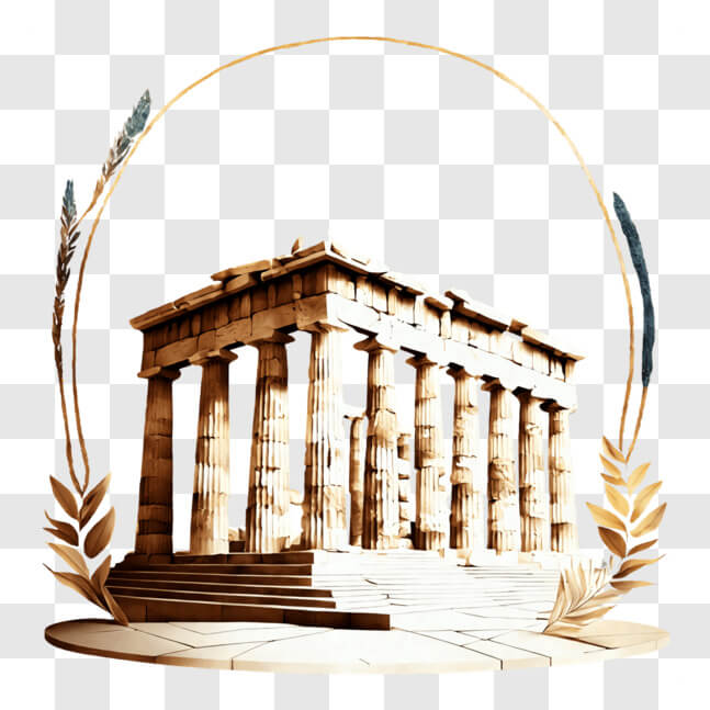 Descarga Partenón en Atenas, Grecia rodeado de hojas doradas PNGs En ...