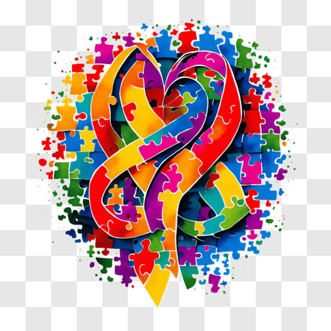 Download Colorful Heart-shaped Puzzle and Autism Awareness Ribbon PNGs ...