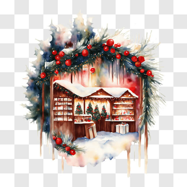 Download Outdoor Christmas Market with Snowy Trees and Decorations PNGs ...