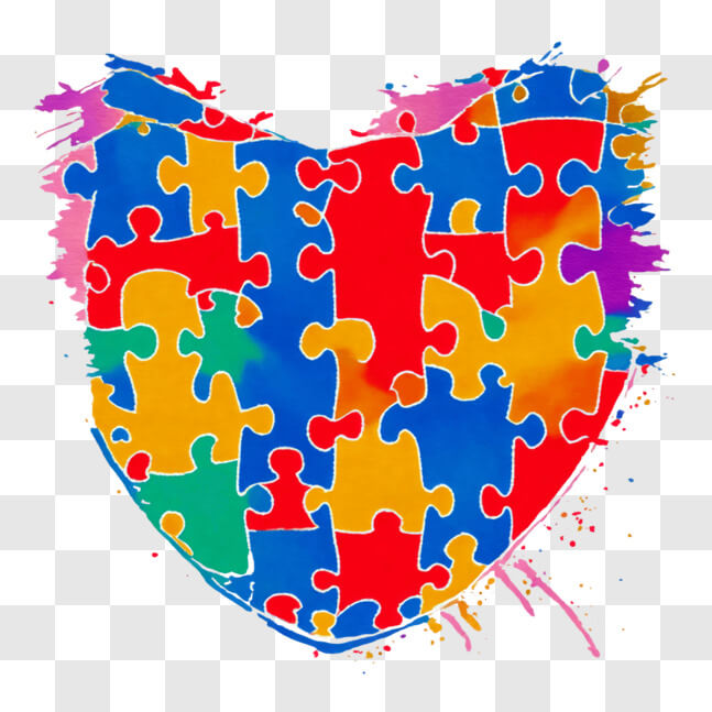 Download Colorful Heart-Shaped Autism Puzzle with Paint Splashes PNGs ...