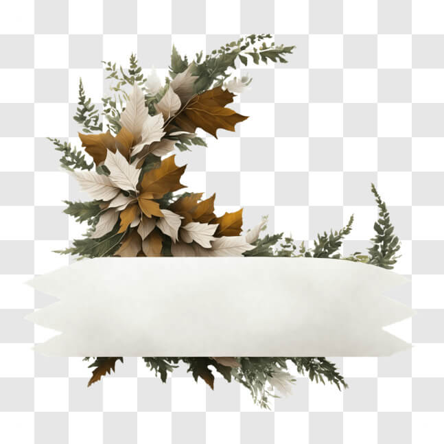 Download Autumn Leaves and Flowers Wreath with White Banner PNGs Online ...