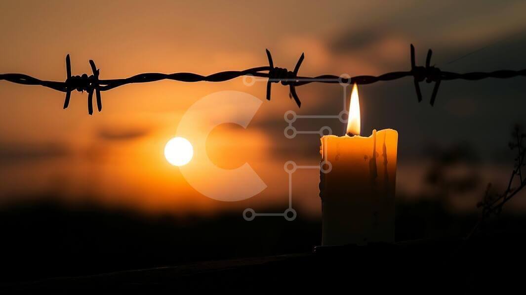 Candle Lit at Sunset in a Symbolic Setting stock photo | Creative Fabrica