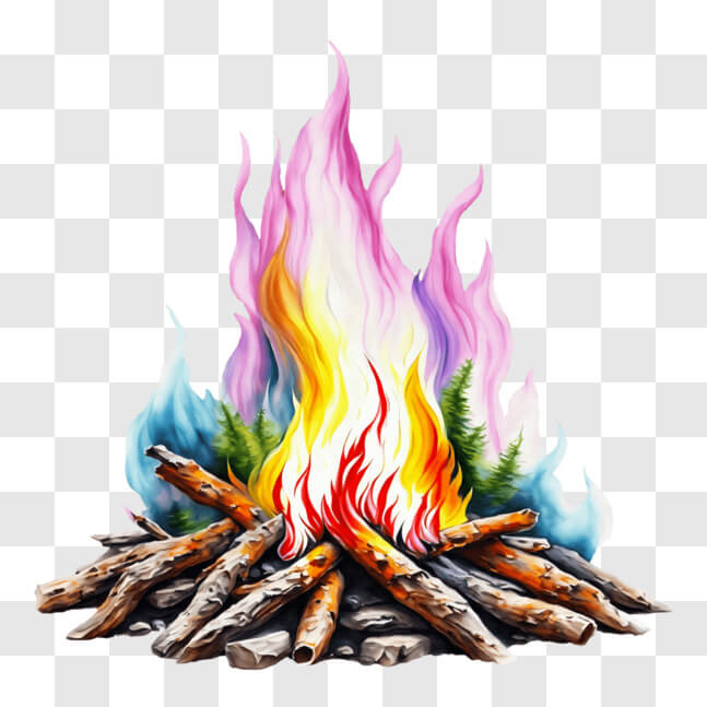 Download Colorful Campfire with Logs and Flames PNGs Online - Creative ...