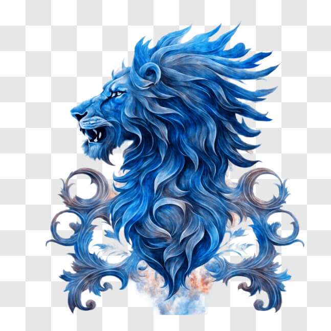 Download Blue Lion Head with Flowing Hair and Ornate Design PNGs Online ...