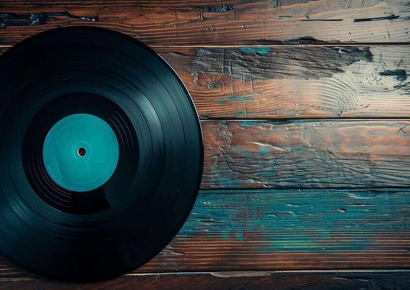 Download Black Vinyl Record on Old Wooden Background Mockups Online ...