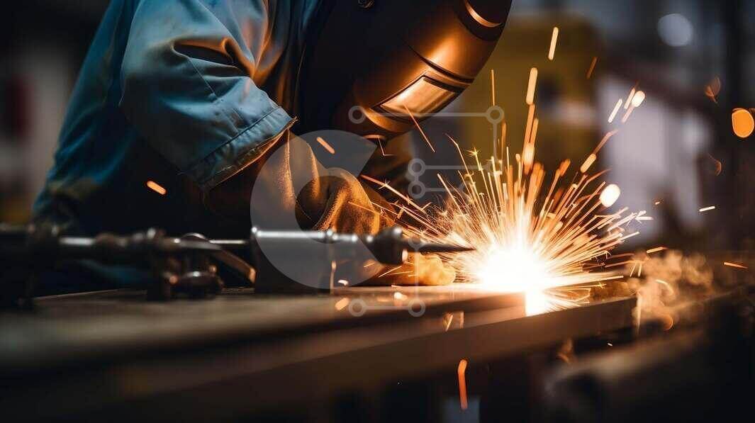 Welder in Action: Industrial Scene with Sparks stock photo | Creative ...
