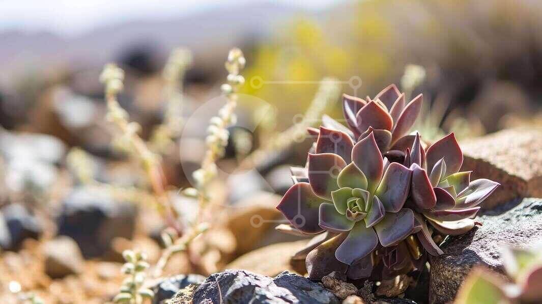 Succulent Plant Among Desert Rocks stock photo | Creative Fabrica