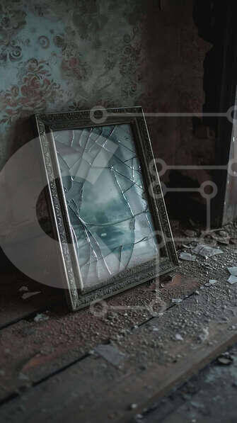 Broken Glass Frame in Abandoned Room stock photo | Creative Fabrica