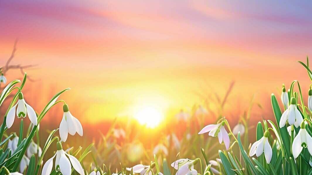 Download Sunset Snowdrops Field Backgrounds Online - Creative Fabrica