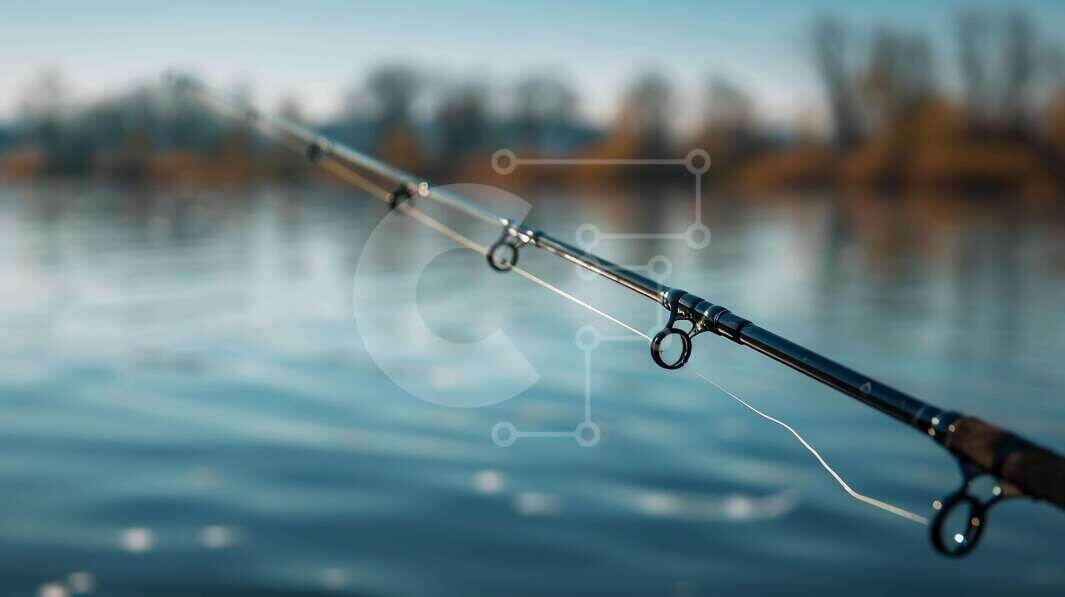Tranquil Scene of Fishing Rod on Water Surface stock photo | Creative ...