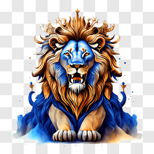 Download Blue and Yellow Lion with Crown in Water PNGs Online ...