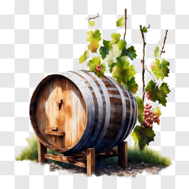 Télécharger Tonneau en bois avec des vignes de raisin PNGs En Ligne ...