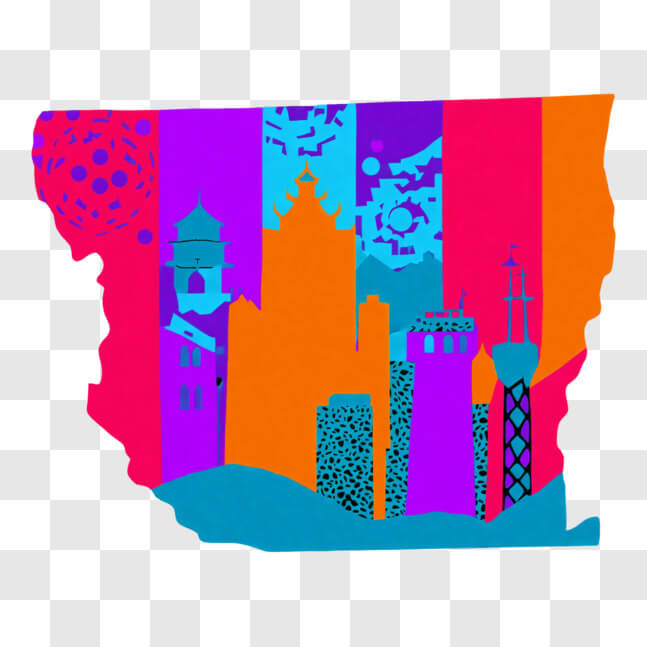 Download Colorful Map of Kansas with Buildings and Skyscrapers PNGs ...