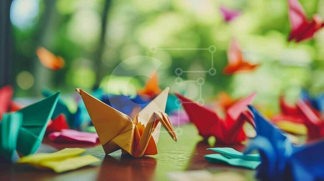Vibrant Origami Cranes Display stock photo | Creative Fabrica