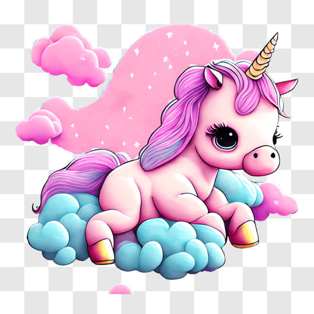 Download Adorable Small Pink Unicorn Sitting on Clouds PNG Online ...