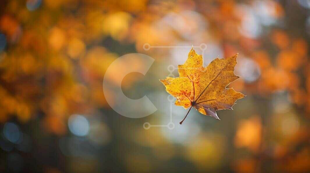 Solo Yellow Leaf Drifting in the Air stock photo | Creative Fabrica