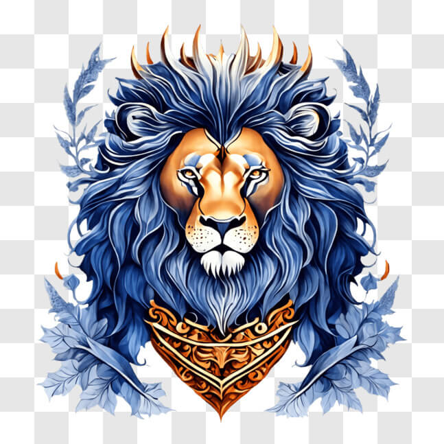 Descarga León Azul con Melena Elaborada y Decoraciones Florales PNGs En ...