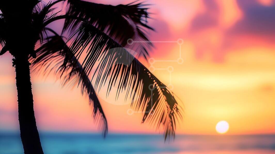 Colorful Sunset with Palm Trees on Tropical Beach stock photo ...