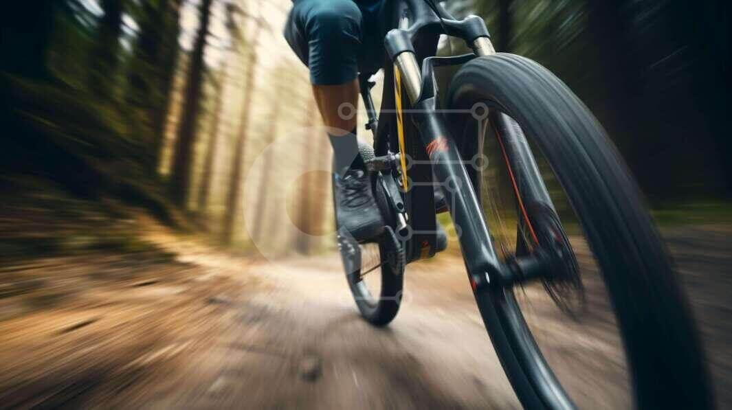 Enjoying Nature: Cycling in the Woods stock photo | Creative Fabrica