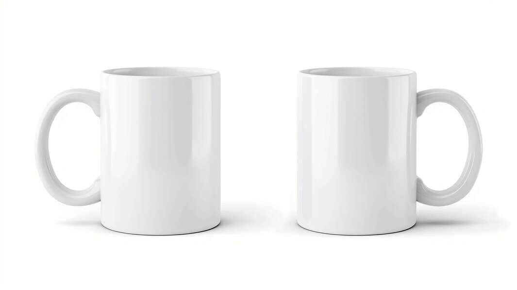 Download Two White Coffee Mugs Mock-up on White Background Mockups ...