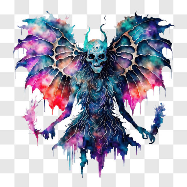 Download Colorful Demon Artwork with Dripping Blood on Black Background ...