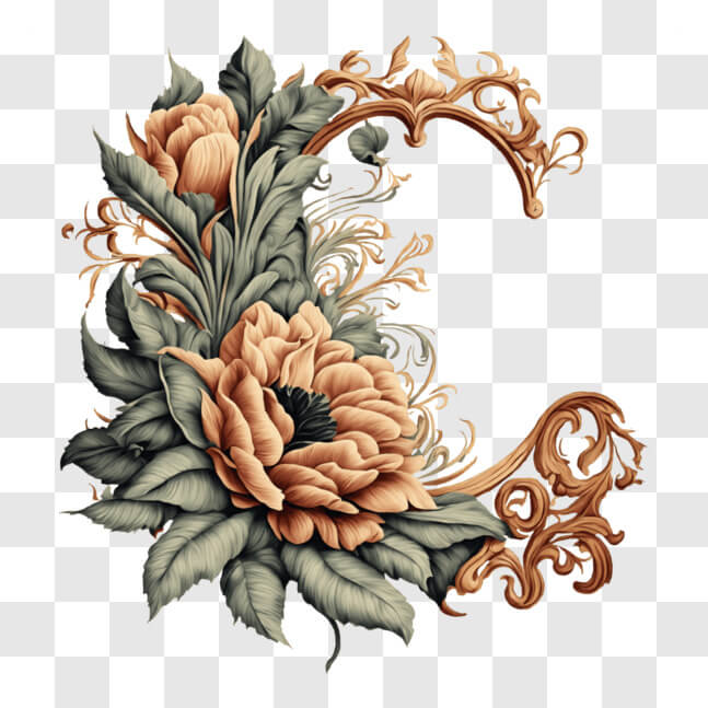 Download Floral Ornate Frame Artwork with Letter C Shape PNGs Online ...