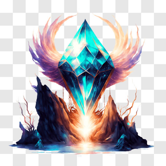 Download Fantasy Diamond with Wings and Fire Illustration PNGs Online ...