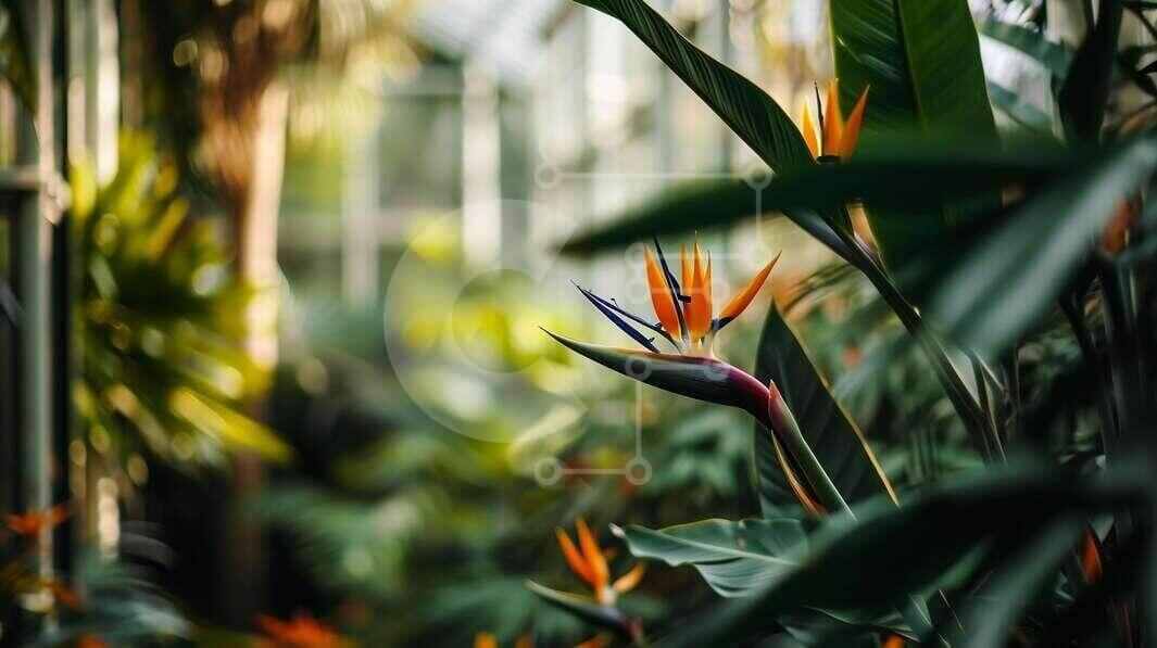 Vibrant Bird of Paradise in Enclosed Botanical Garden stock photo ...