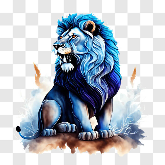 Download Blue Lion Sitting on Grass and Flowers PNGs Online - Creative ...