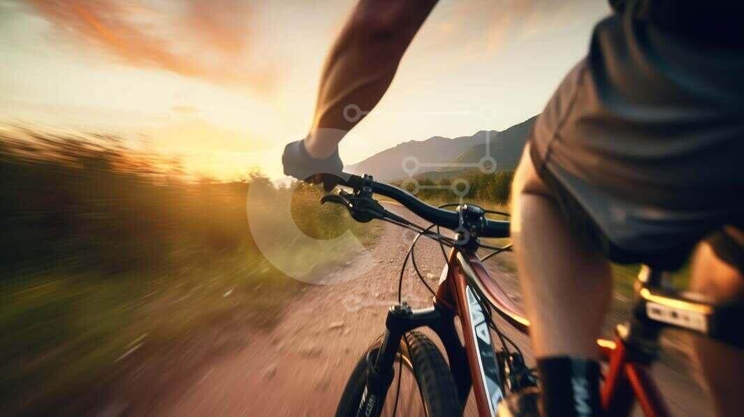 Biking at Sunset on Scenic Trails stock photo | Creative Fabrica