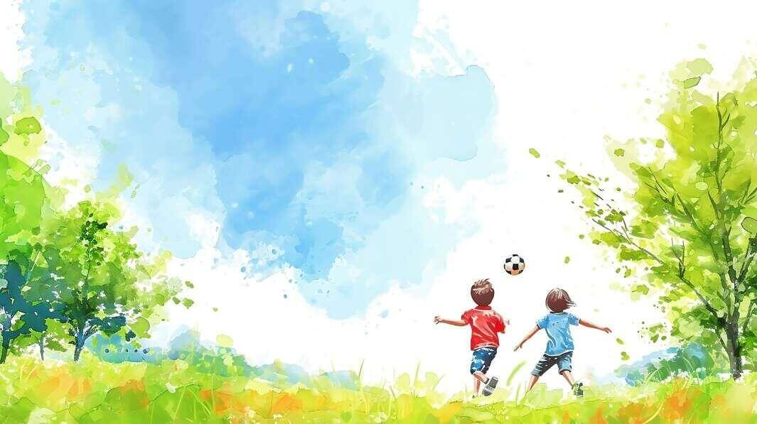 Download Children Playing Soccer in a Green Field with Surrounding ...