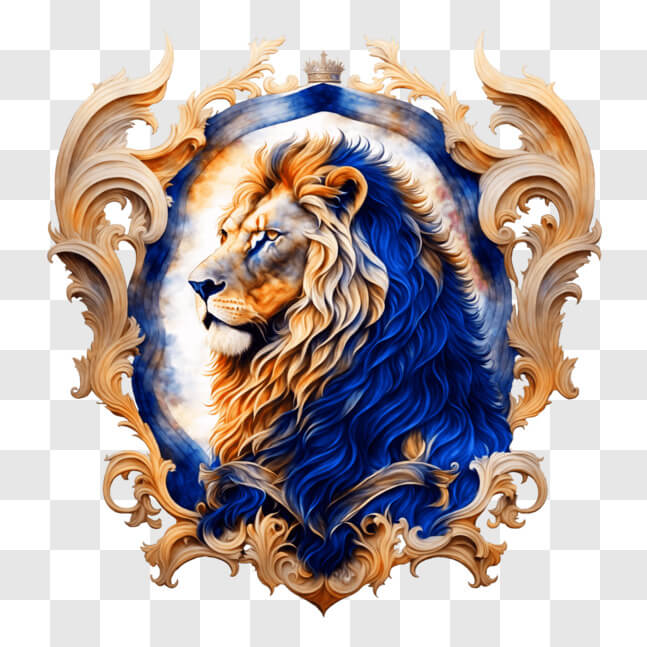 Download Ornate Blue and Gold Lion's Head Frame Artwork PNGs Online ...