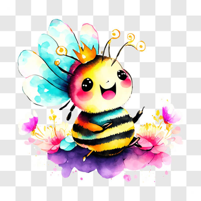 Download Cartoon Bee on Colorful Flowers PNGs Online - Creative Fabrica