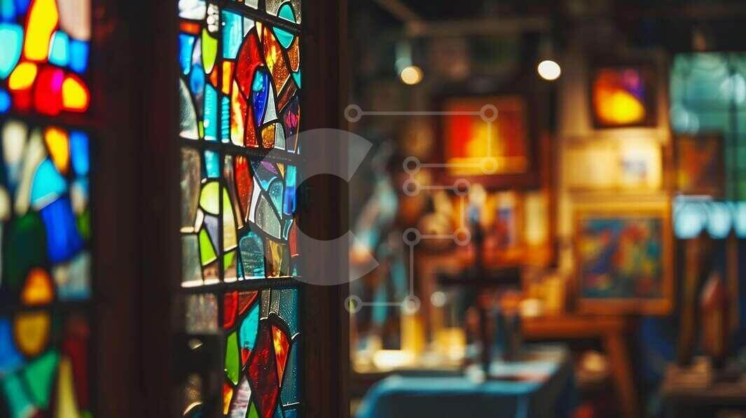Colorful Stained Glass Window in Art Gallery stock photo | Creative Fabrica