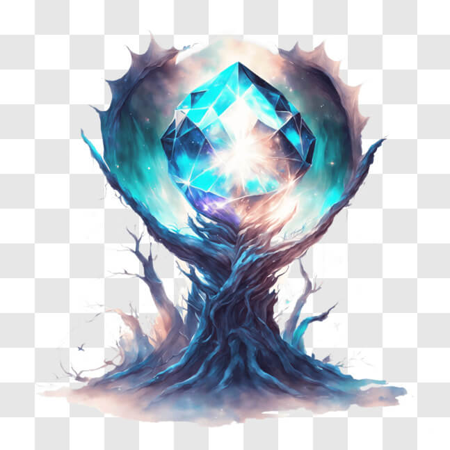 Download Illustration of Large Blue Crystal in Tree Trunk PNGs Online ...