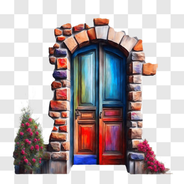 Download Colorful Open Door Painting with Flowers and Plants PNGs ...