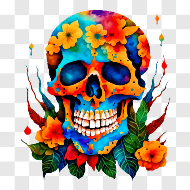 Download Colorful Skull with Flowers and Leaves PNGs Online - Creative ...