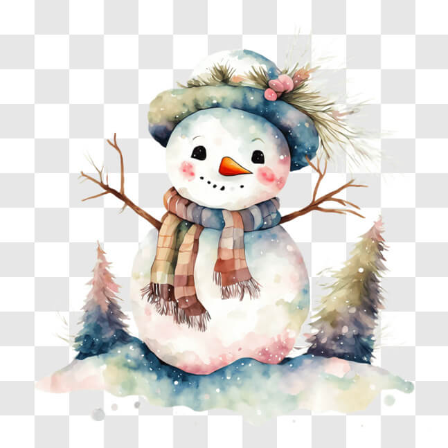 Download Winter Watercolor Snowman with Hat, Scarf, and Mittens PNGs ...