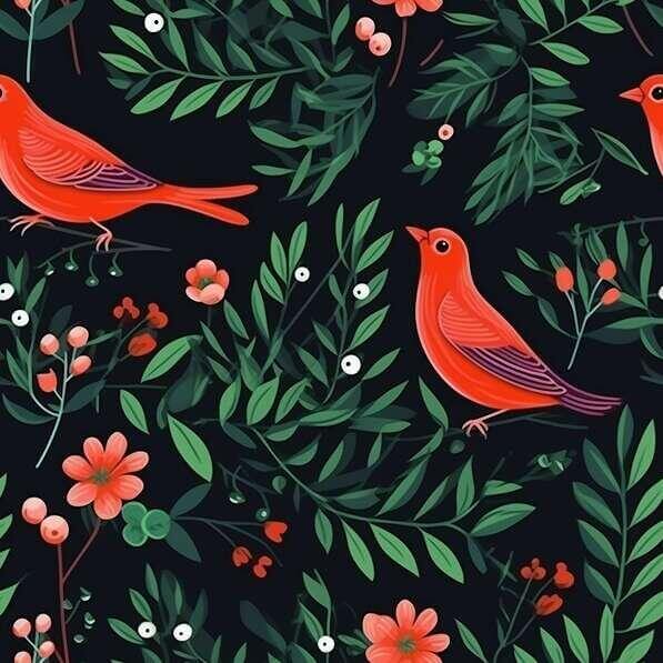 Download Seamless pattern with two red birds and green leaves and ...