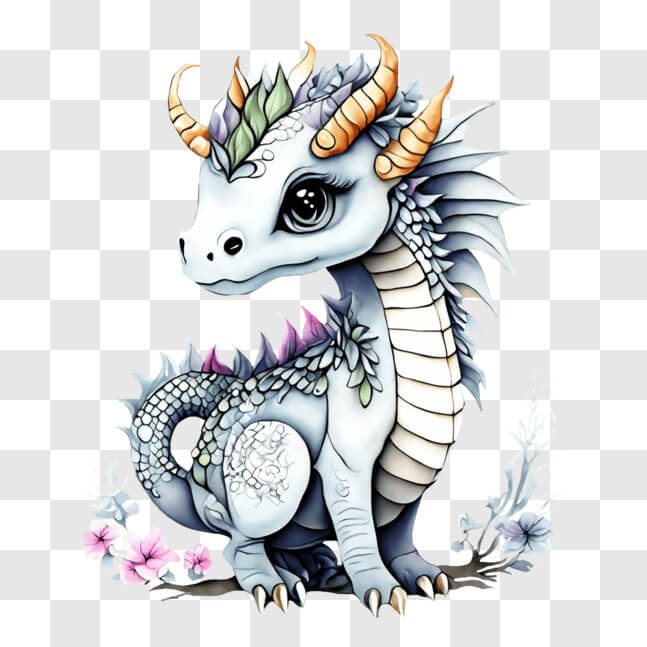 Download Small White Dragon in Grass with Flowers PNGs Online ...