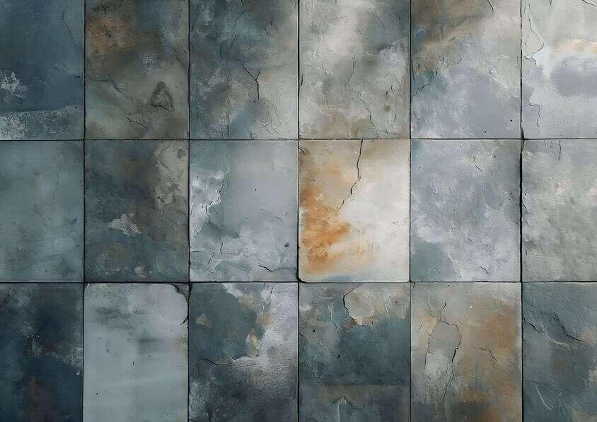 Download Gray and Blue Tiled Wall with Squares of Grey and Orange ...
