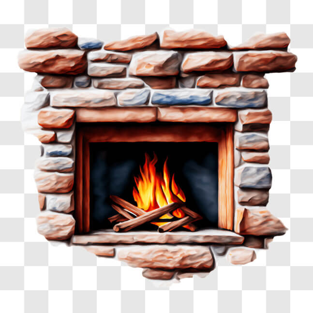 Download Stone Fireplace with Burning Wood Logs PNGs Online - Creative ...